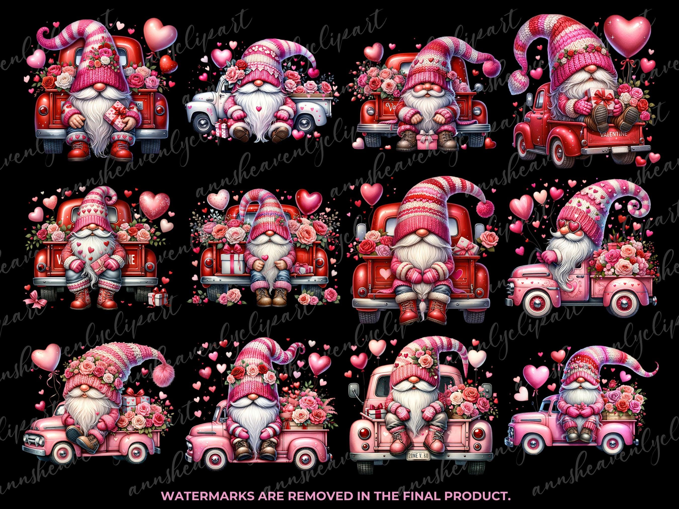Valentine Gnomes Clipart Bundle, Valentine Trucks, Valentine Gnome ...