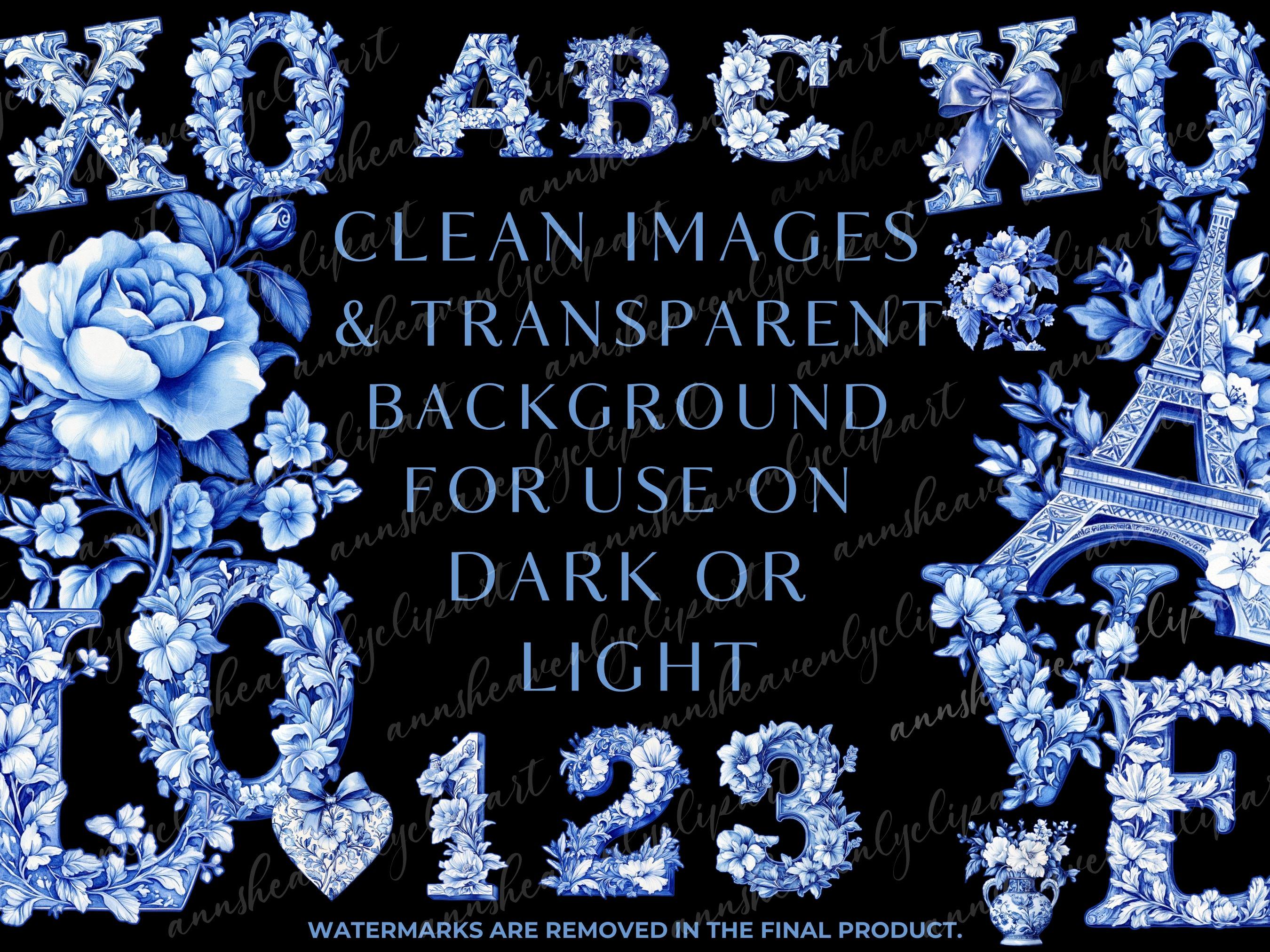 Chinoiserie Alphabet, Blue Floral Toile Letters, Feminine Numbers ...