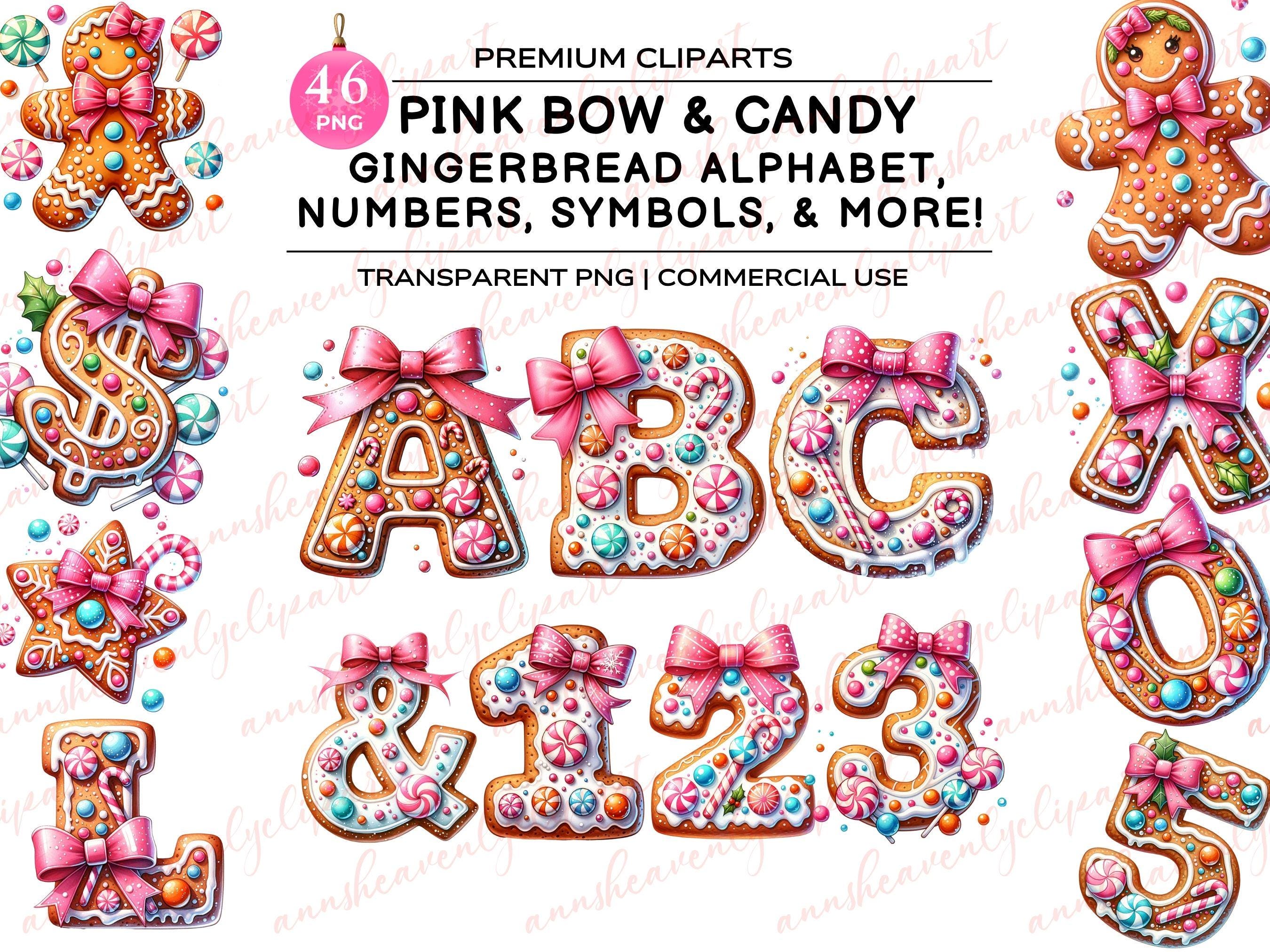 Gingerbread Alphabet, Pink Bow Alphabet, Gingerbread PNG Pink ...