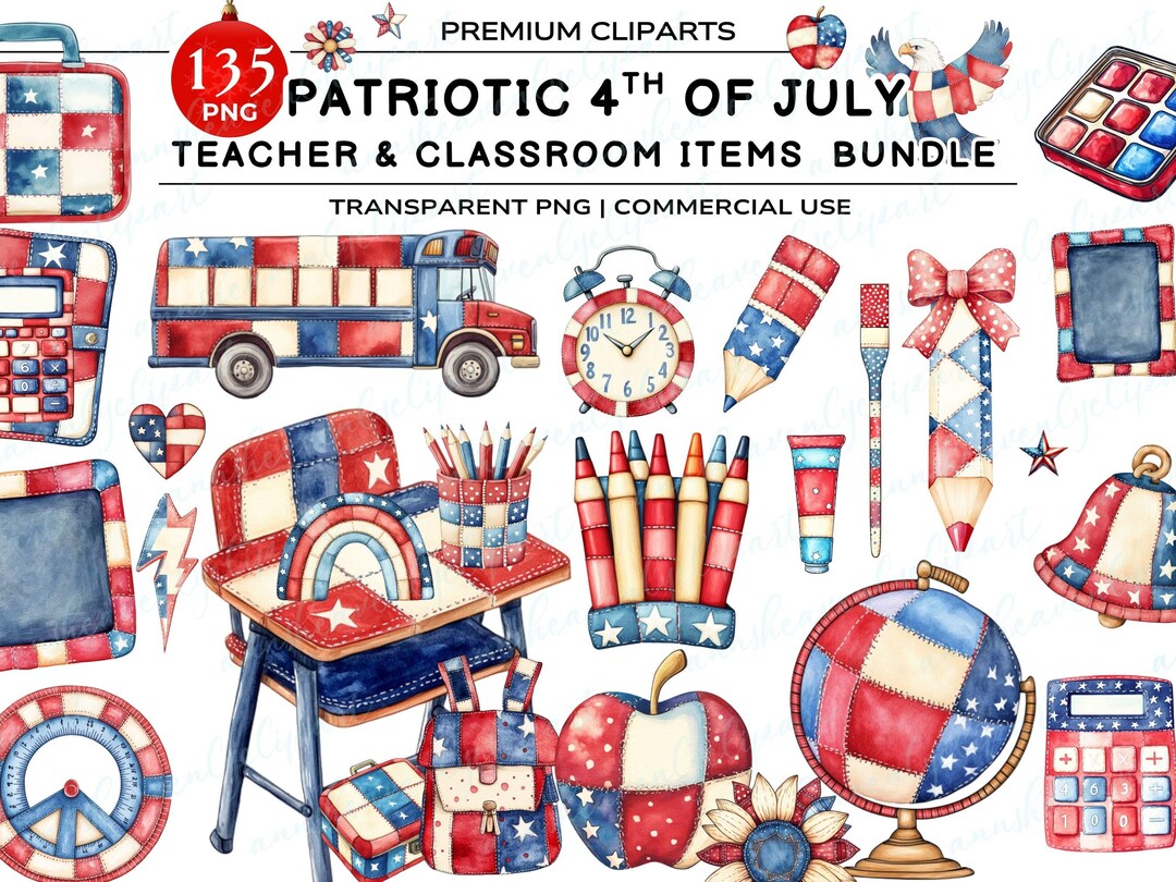 July 4th Teacher Clipart, 4th July Bundle, Patriotism Clipart, 4th July ...