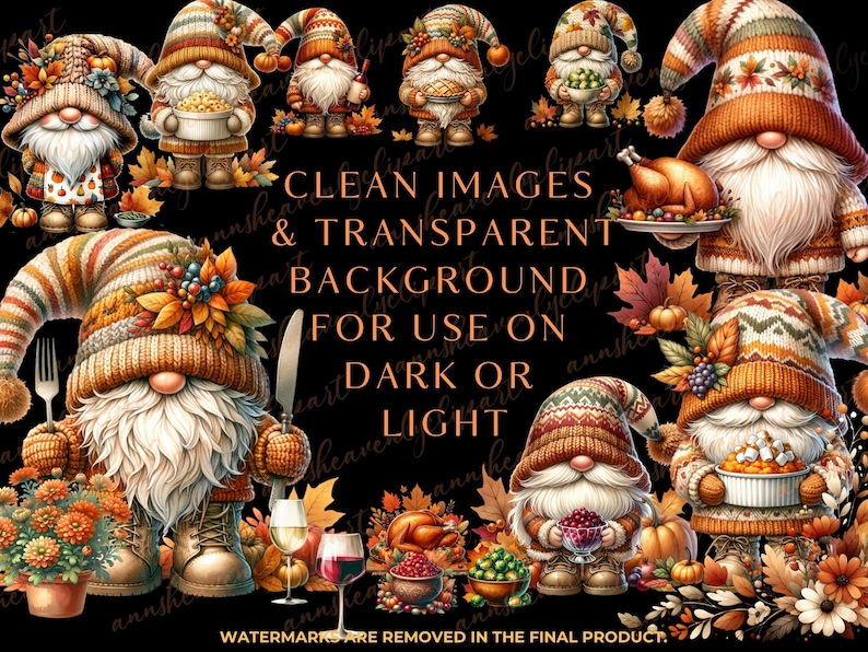 Thanksgiving Gnomes Clipart — Thanksgiving Dinner PNG — Fall Gnome Pngs ...