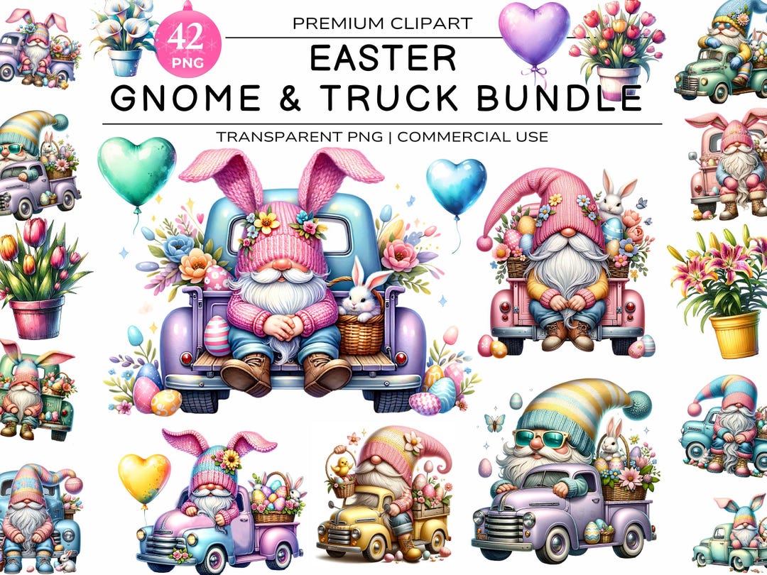 Easter Gnomes Clipart Bundle, Easter Trucks, Easter Gnome Clipart PNG ...