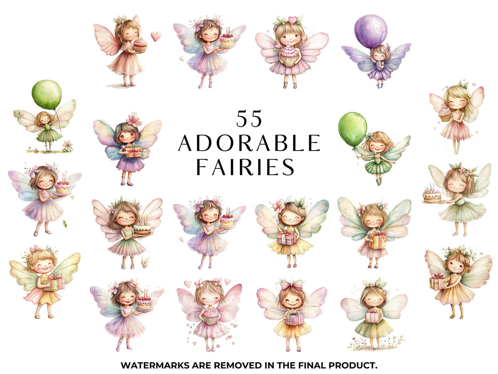 Watercolor Birthday Fairie Clipart, Fairie Alphabet & Fairy Numbers PNG ...
