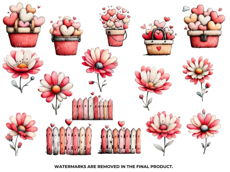 Whimsical Valentine Farm Animal Clipart — Chicken & Valentine Cow PNG ...