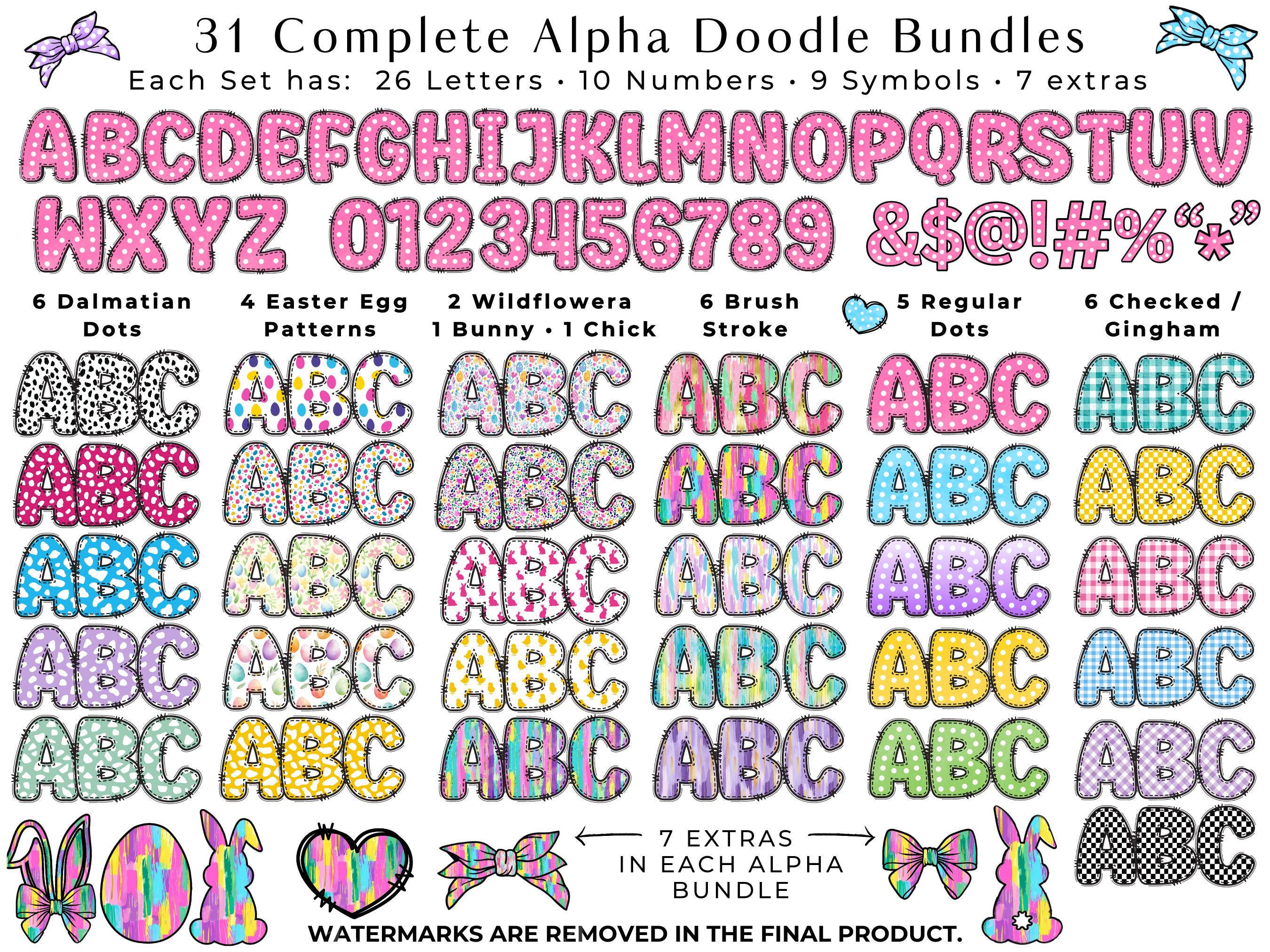 Easter Alphabet Doodle Letters PNG Bundle, Spring Alphabet, Alpha ...