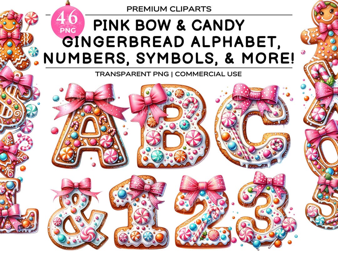 Gingerbread Alphabet, Pink Bow Alphabet, Gingerbread PNG Pink ...