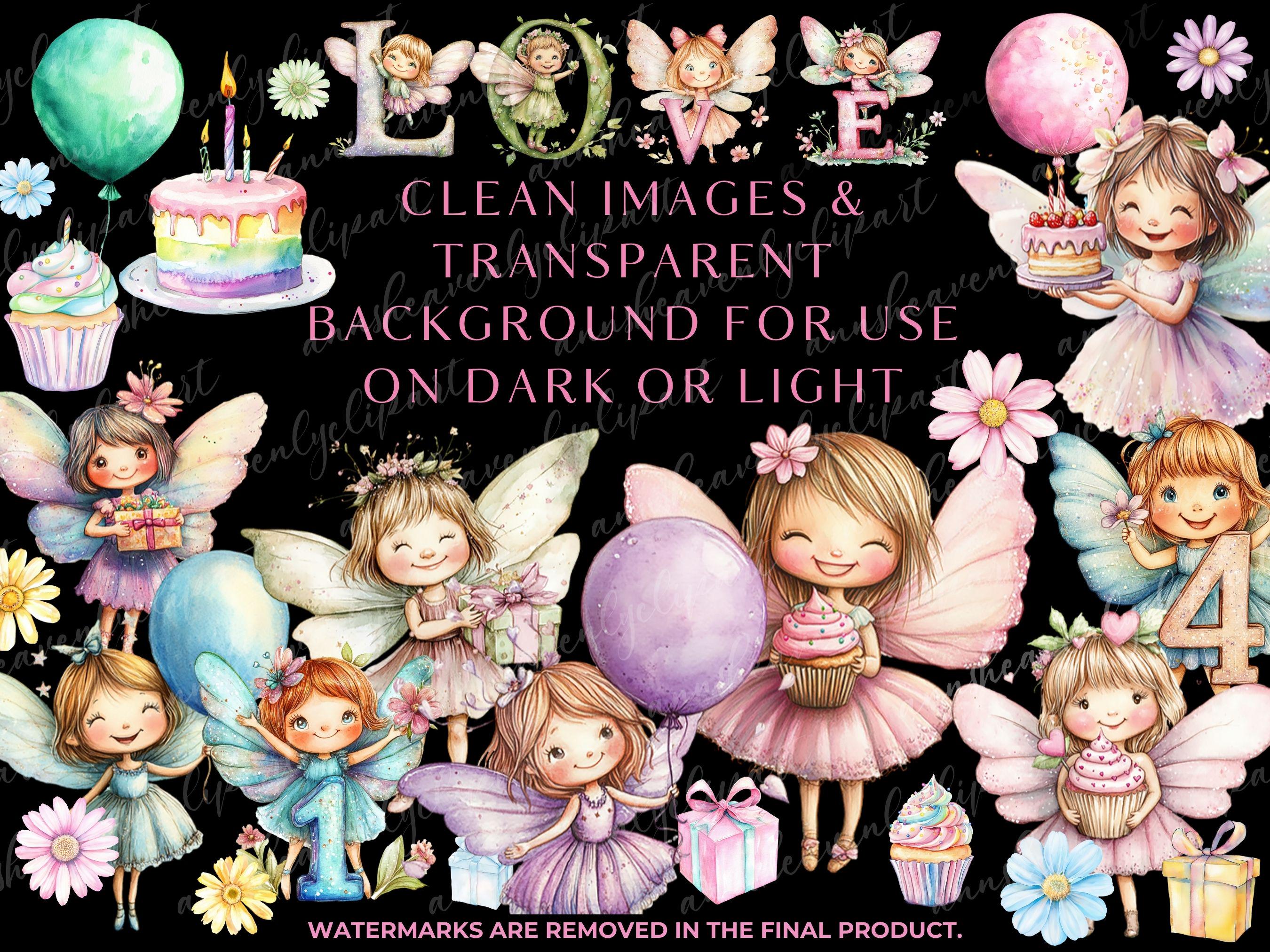 Watercolor Birthday Fairie Clipart, Fairie Alphabet & Fairy Numbers PNG ...