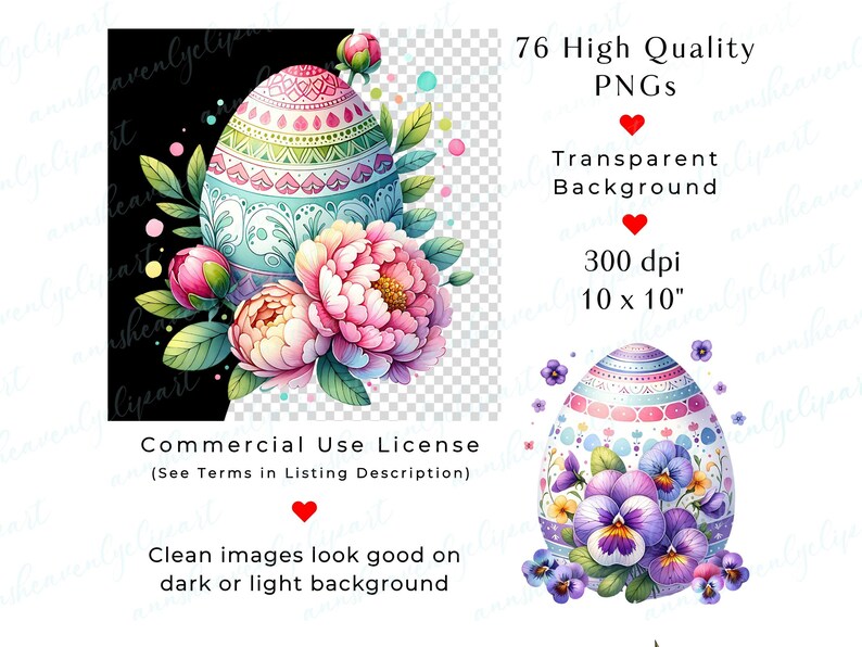 Floral Easter Egg Clipart, Easter Egg Cliparts, Watercolor Easter Eggs ...