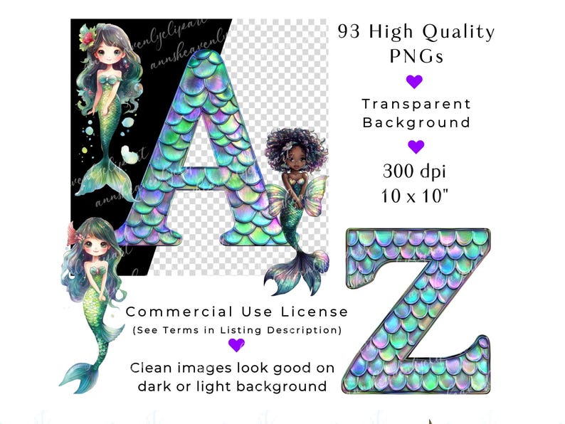Mermaid Clipart Bundle, Mermaid Alphabet , Watercolor Cute Mermaid ...