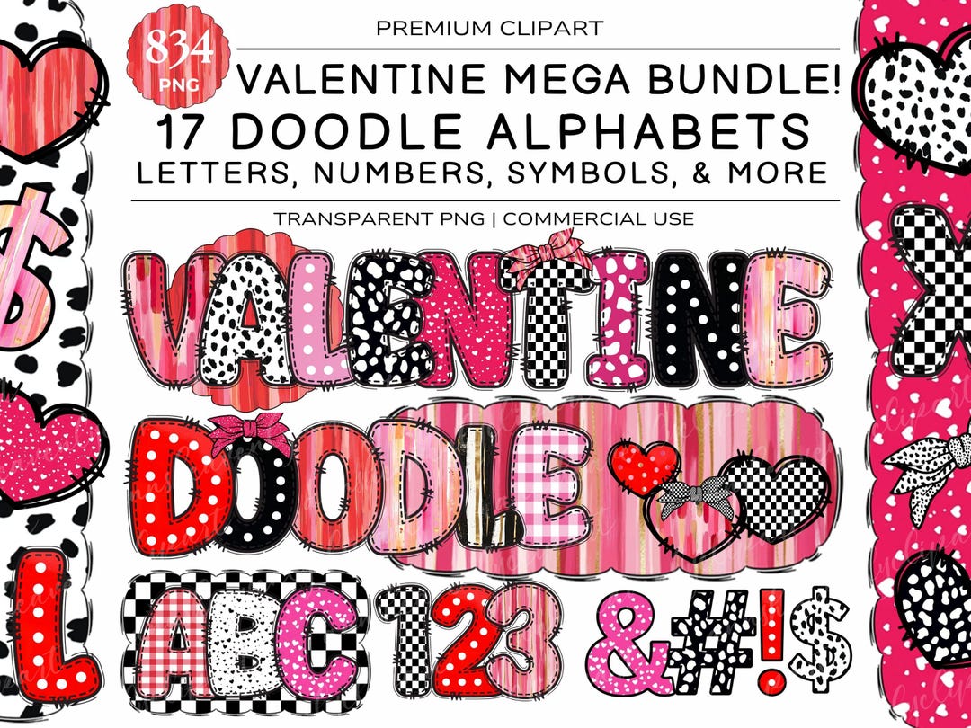 Valentine Alphabet, Valentine Doodle Bundle, Pink Alphabet, Red ...