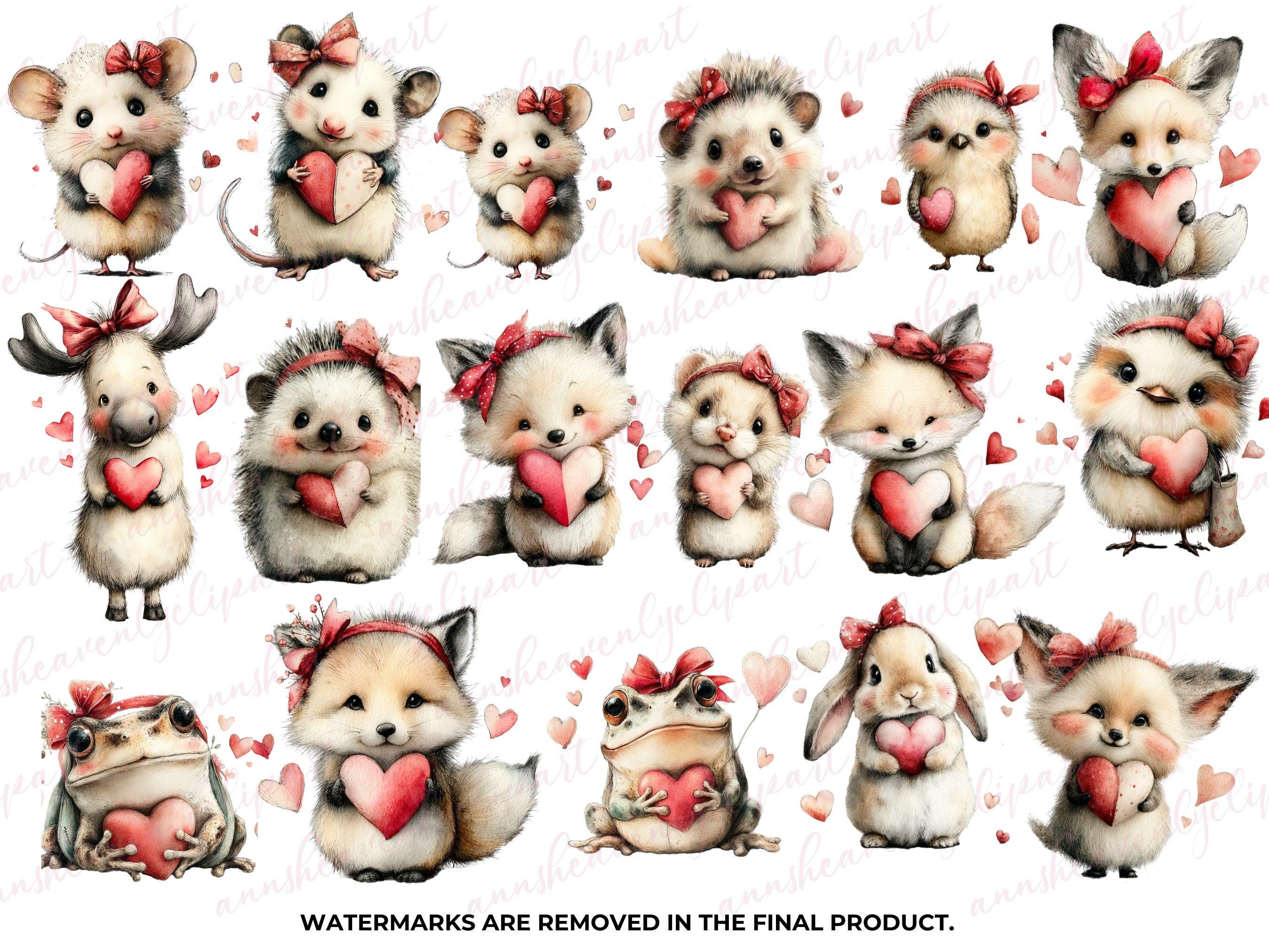 Whimsical Valentine Woodland Animals Clipart — Cute Valentines PNG ...