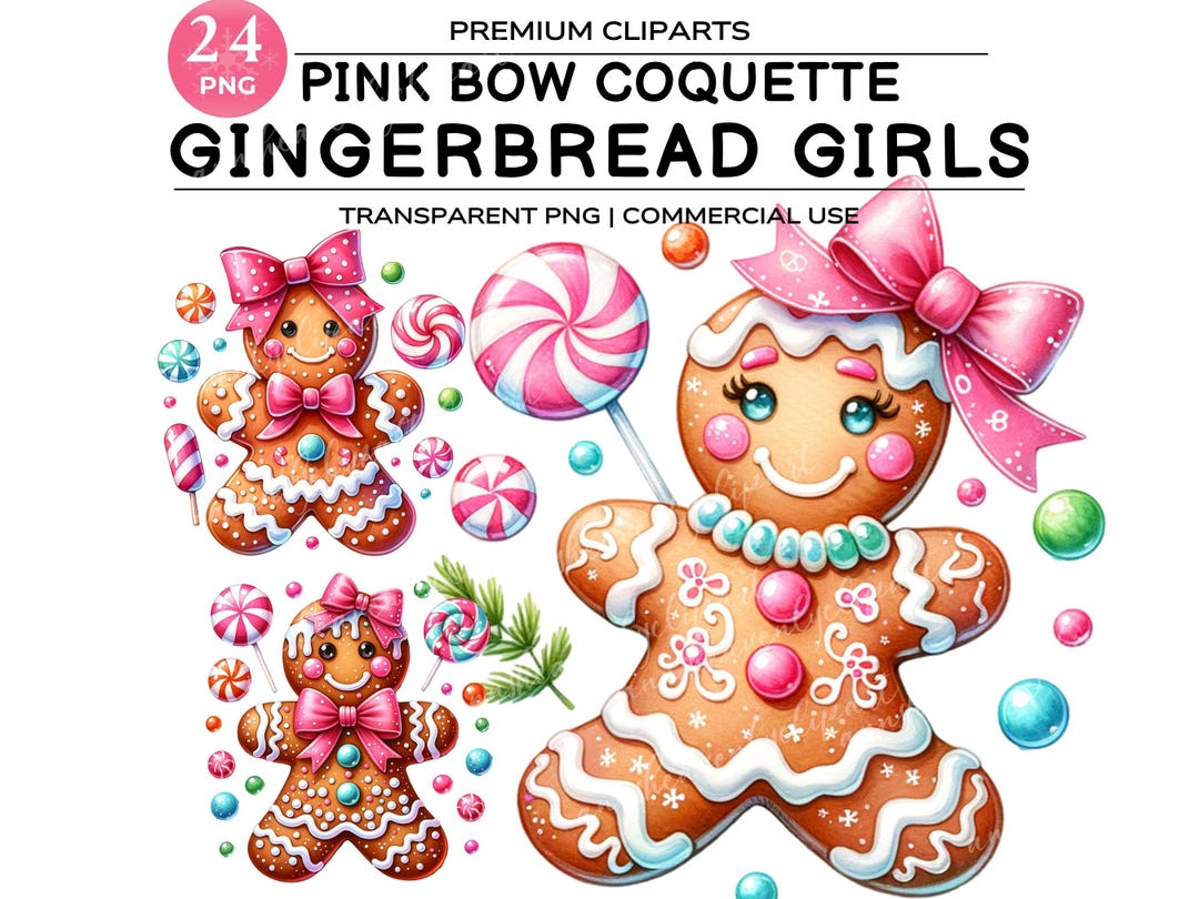 Gingerbread Girls, Pink Bow Coquette, Gingerbread PNG Pink, Gingerbread ...