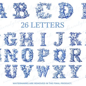 Chinoiserie Alphabet, Blue Floral Toile Letters, Feminine Numbers ...
