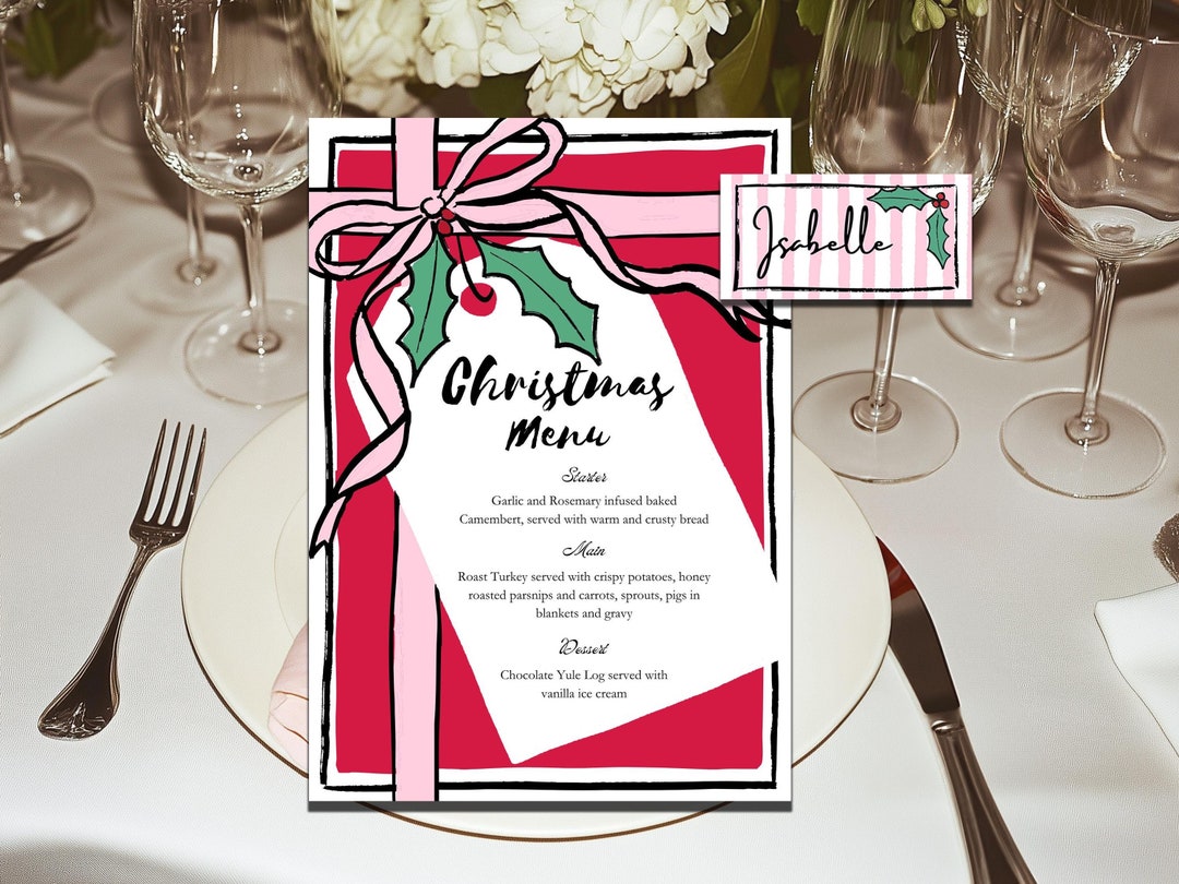 Christmas Wrapping Menu and Place Card Templates | Hand Illustrated ...