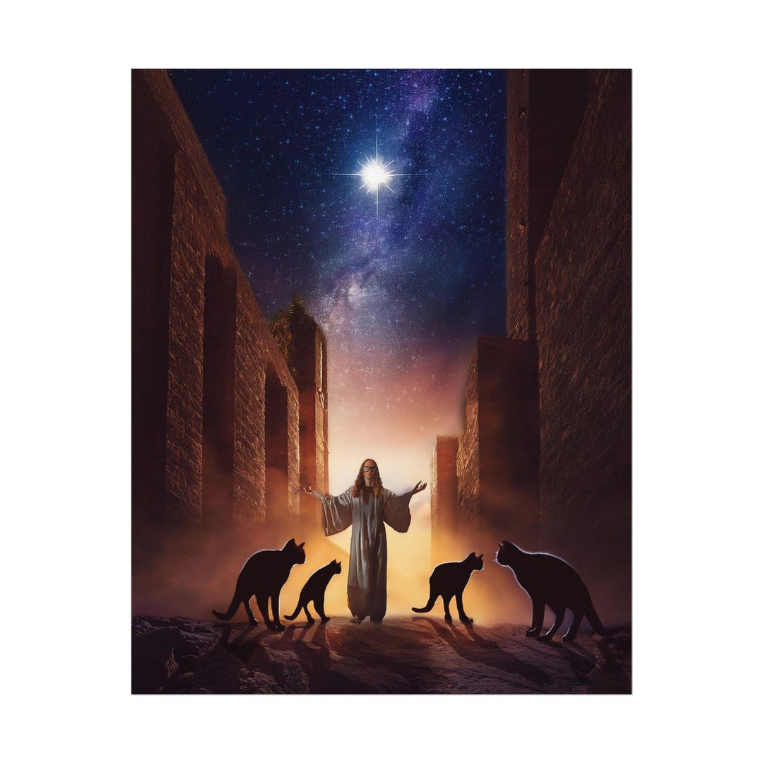 Humorous Jesus With Cats Rolled Poster, Humor Religious Wall Art ...