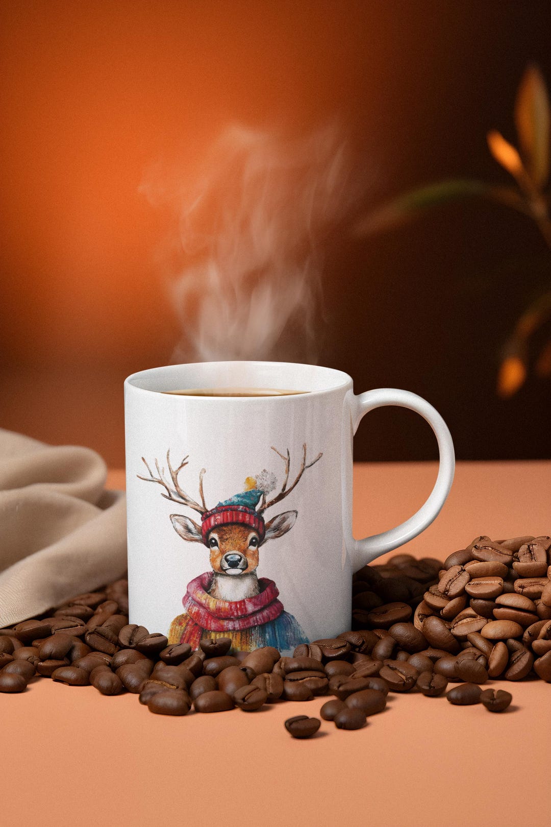 Christmas Reindeer Mug, Holiday Coffee Cup, Festive Tea Mug, Reindeer ...