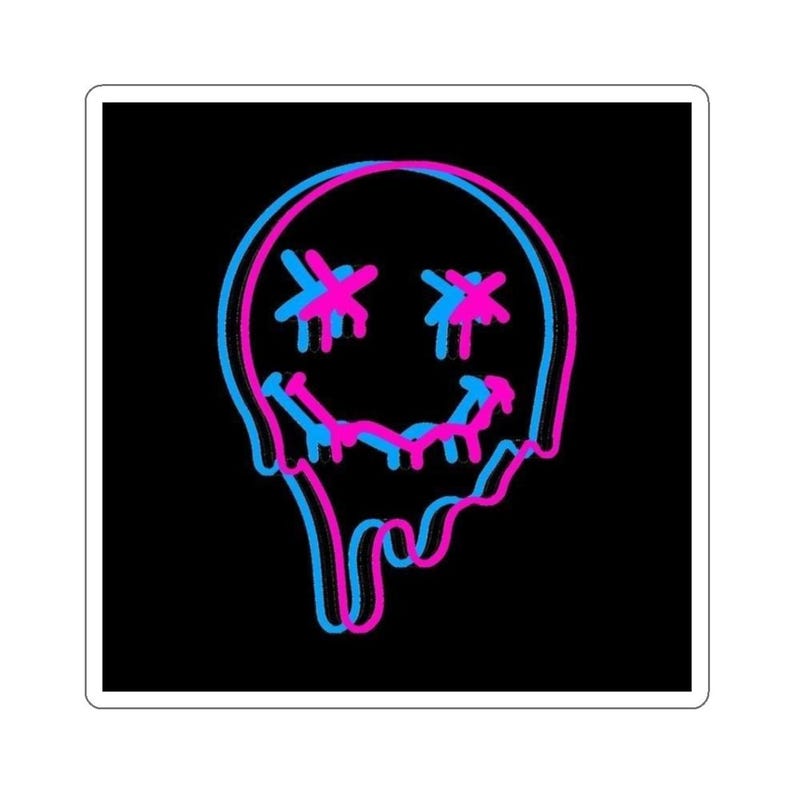 Neon Smiley Face X Eyes Kiss-cut Sticker - Etsy
