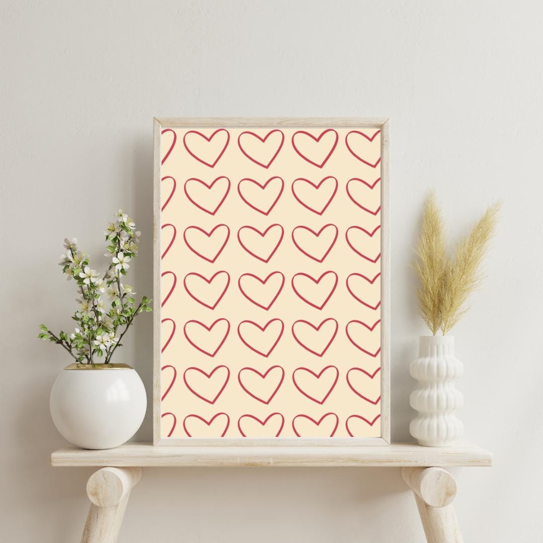 Simple Red Hearts Background Wall Decor and Hanging Wall Art, Perfect ...