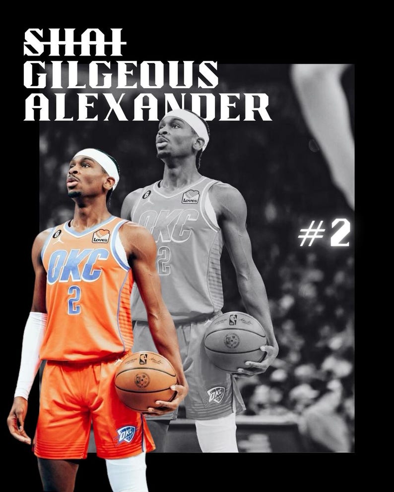 Vintage NBA Poster, Shai Gilgeous Alexander, Sports Collectible ...