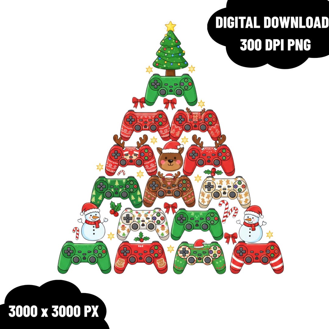 Funny Retro Christmas Gaming Controller PNG Santa Video Game Xmas Tree ...