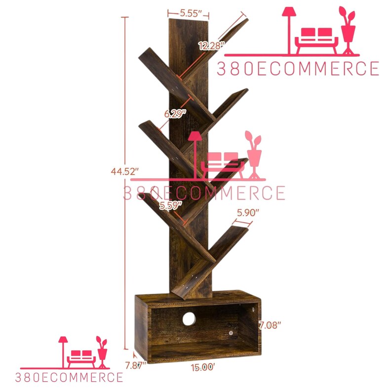 Tree Bookshelf, 6-shelf Retro Wood Bookcase, Tall Book Storage - Etsy