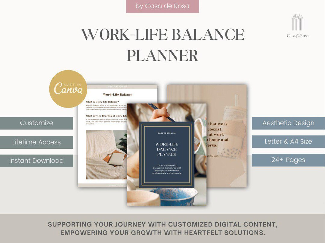 Work-life Balance Planner Template, Canva Editable Guide for Achieving ...