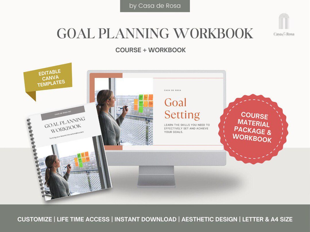 Goal Planning Course and Workbook: Achieve Your Dreams With Customizable Canva Template Bundle ...