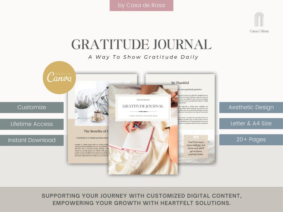 Gratitude Journal Template for Mindful Living, Customizable Canva ...