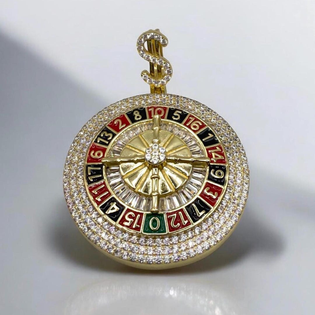 Gold Roulette Wheel Pendant With Dollar Sign Bail | Luxury Casino ...