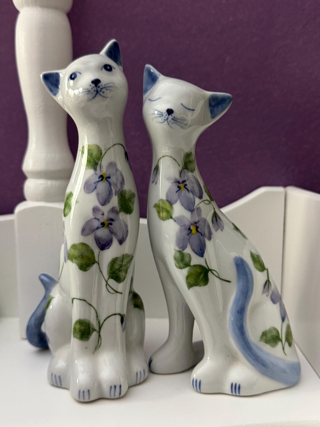 Vintage Pair of Porcelain Cats Andrea by Sedak 6 Purple Floral - Etsy