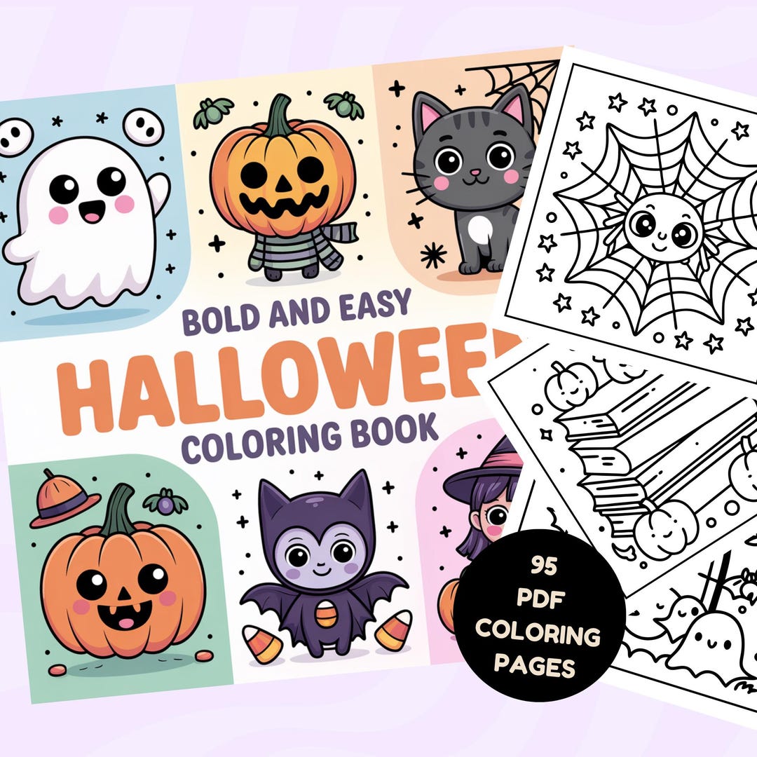 Cute Halloween Coloring Book, Bold Easy Pages (digital Download) - Etsy