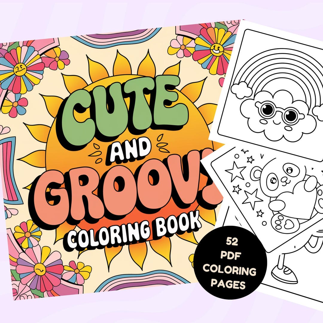 Cute Groovy Coloring Pages, Whimsical Illustrations (PDF) - Etsy