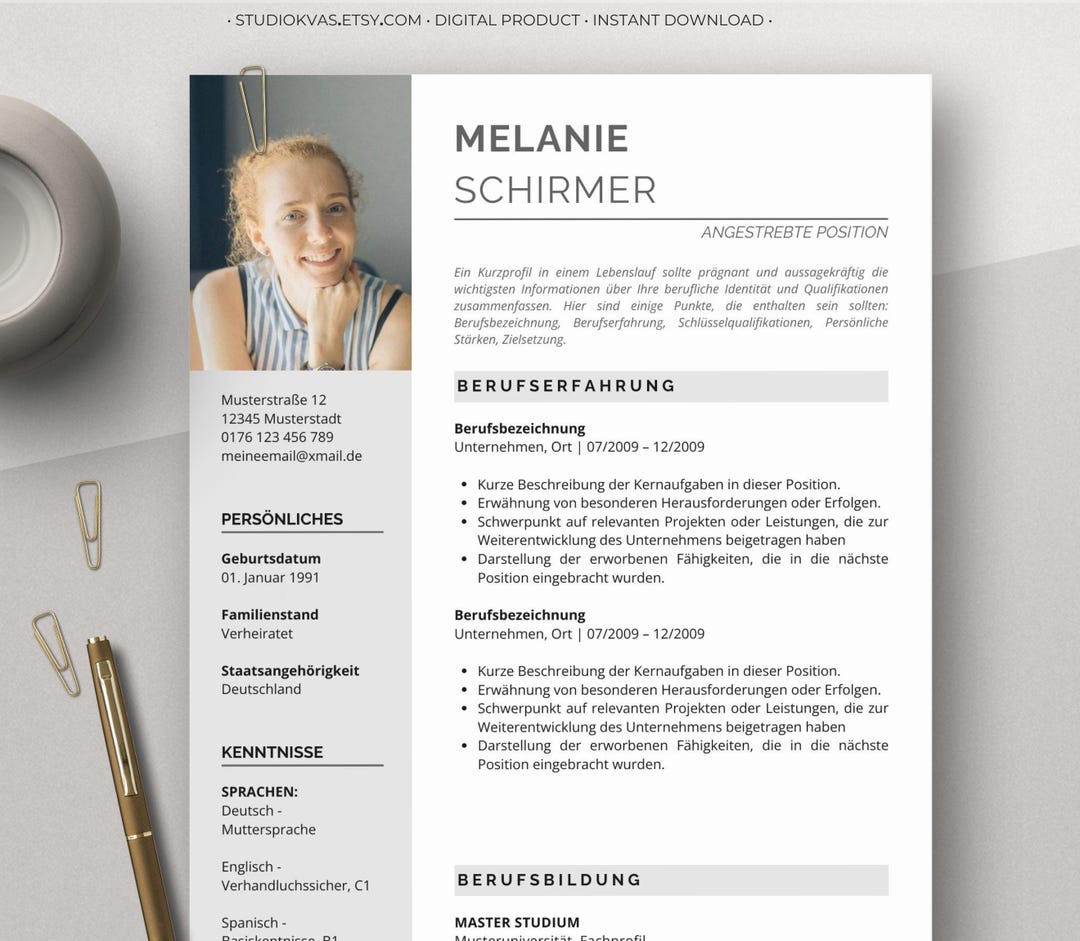 CV Template German Application Templates Word CV and Cover Letter in ...