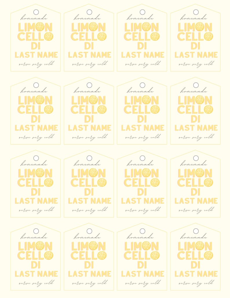 Di Morretti - Homemade Limoncello Bottle Tags Digital Template - Etsy