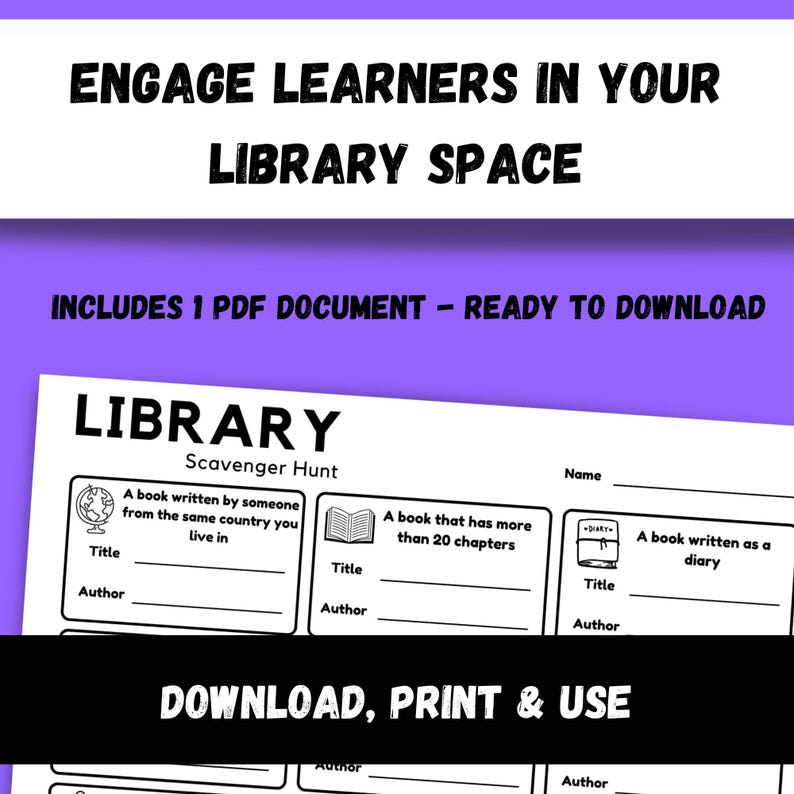 Library Scavenger Hunt: Upper Elementary Activity (printable) - Etsy