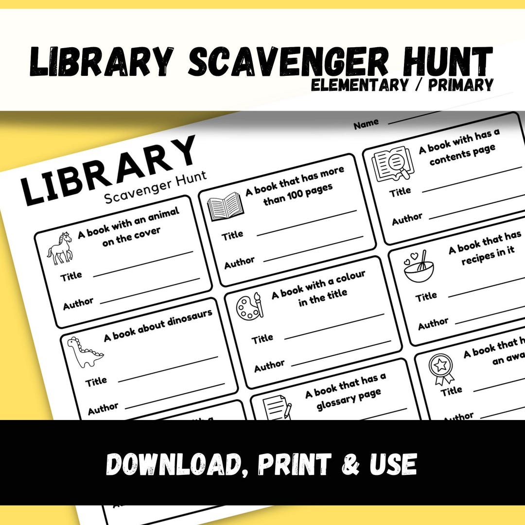 Library Scavenger Hunt: Elementary Activity (printable) - Etsy