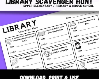 Library Scavenger Hunt: Elementary Activity (printable) - Etsy