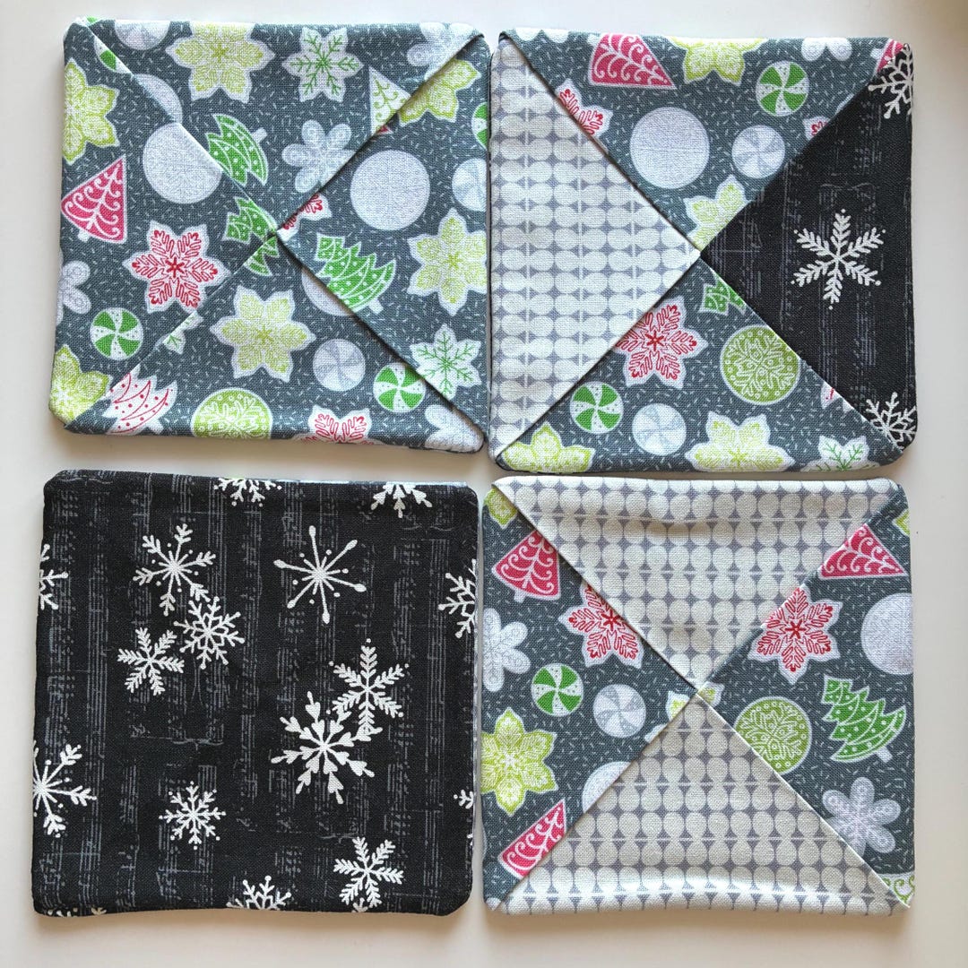 4 - 100% Cotton Fabric Slip on and Go Coasters - Winter Snowflakes - Etsy