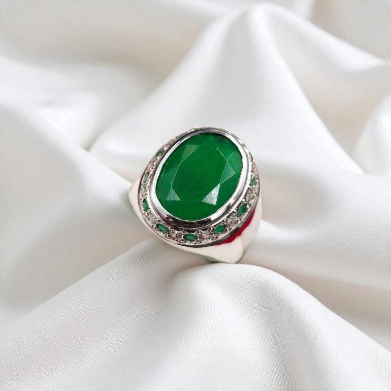 10 Carat Indian Emerald Ring Sterling Silver 925 Handmade Engraved Ring ...