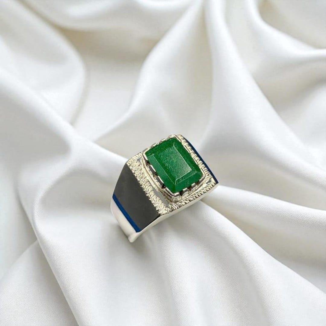 5 Carat Indian Emerald Ring Sterling Silver 925 Handmade Ring Beryl ...