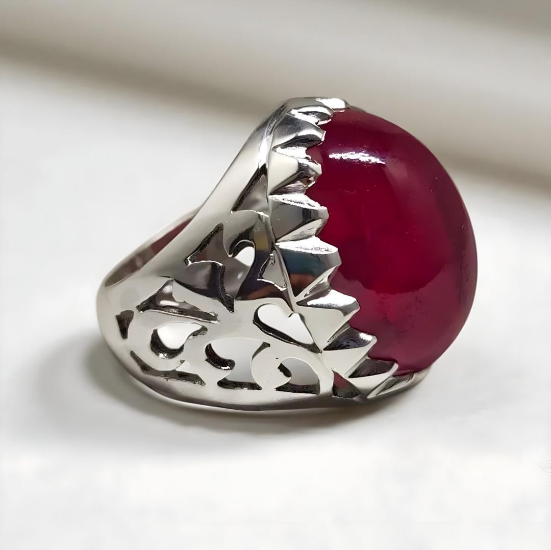 Big Ruby Ring, Red Mens Ruby Ring, Silver Ring, Ruby Gemstone Ring ...