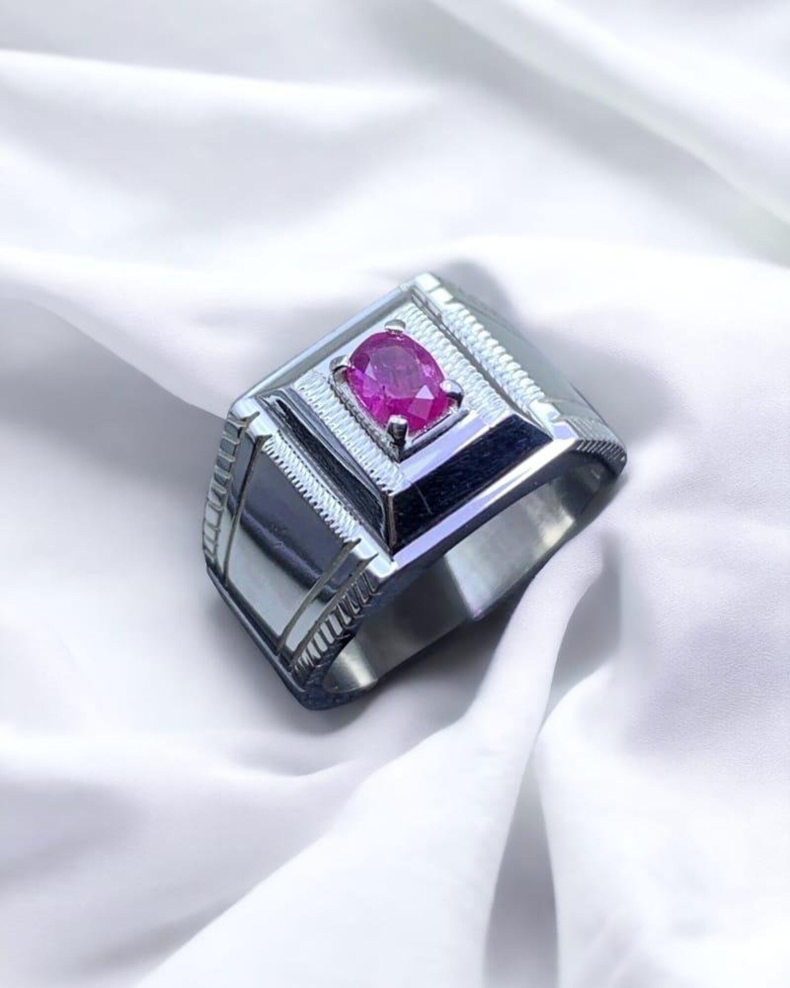 Natural Pink Ruby Ring Sterling Silver 925 Handmade Mens Womens Real ...