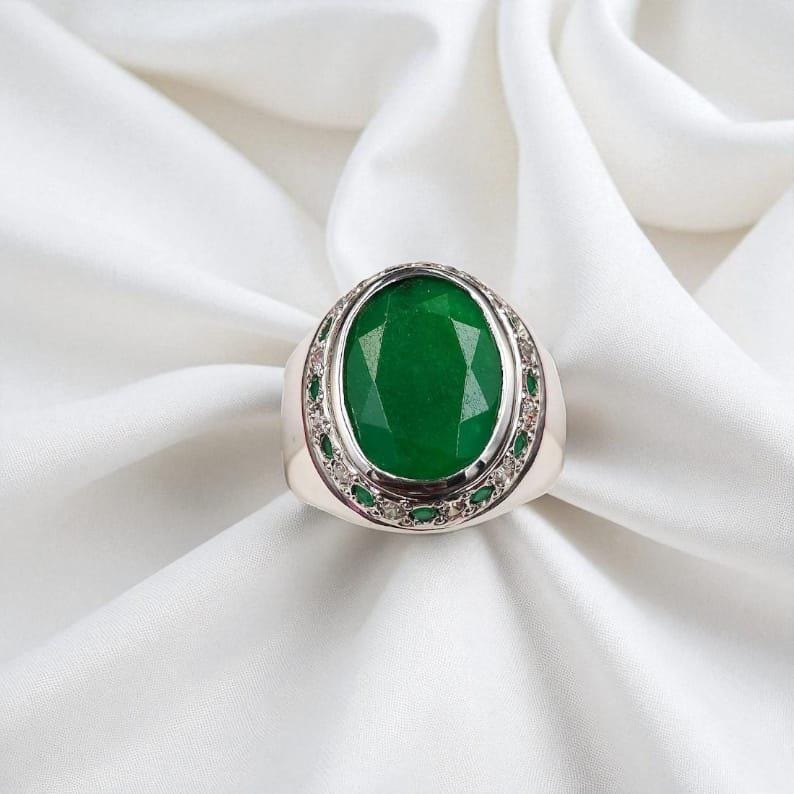 10 Carat Indian Emerald Ring Sterling Silver 925 Handmade Engraved Ring ...