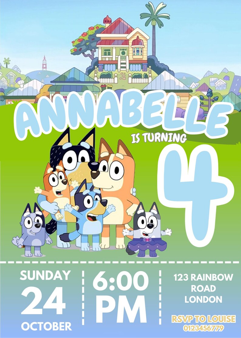 Bluey Birthday Invitation - Editable Digital Template for Kids Party ...