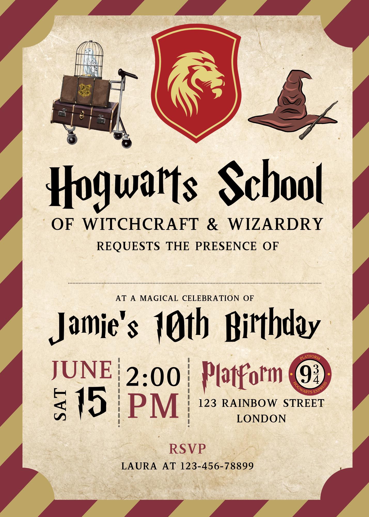 Harry Potter Themed Birthday Invitation, Editable Canva Template ...