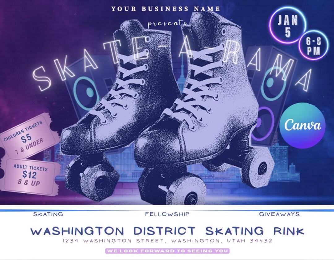 Skate-a-rama Fundraiser Flyer | Editable Church or Youth Event Roller ...