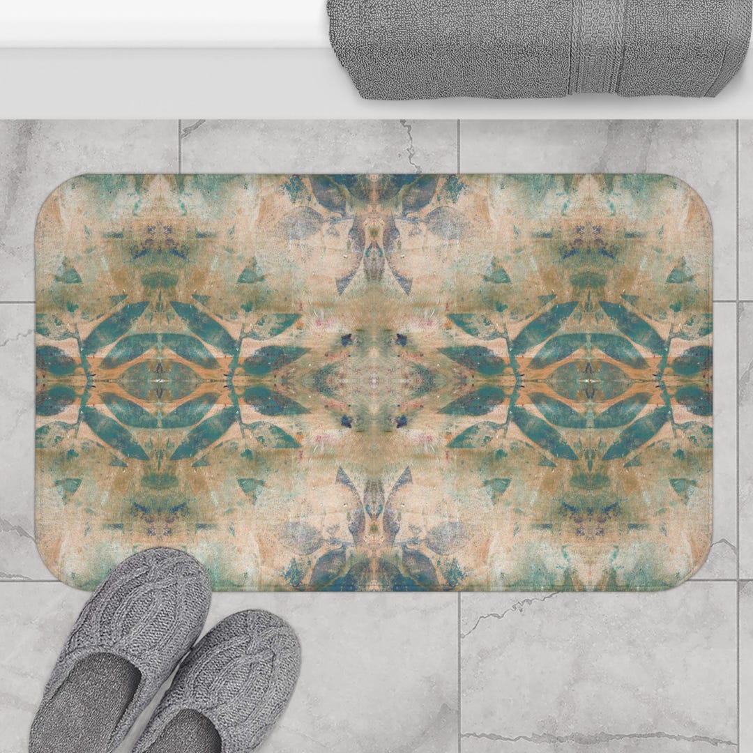 Green Leaf Botanical Southwest Style Bath Mat - Etsy