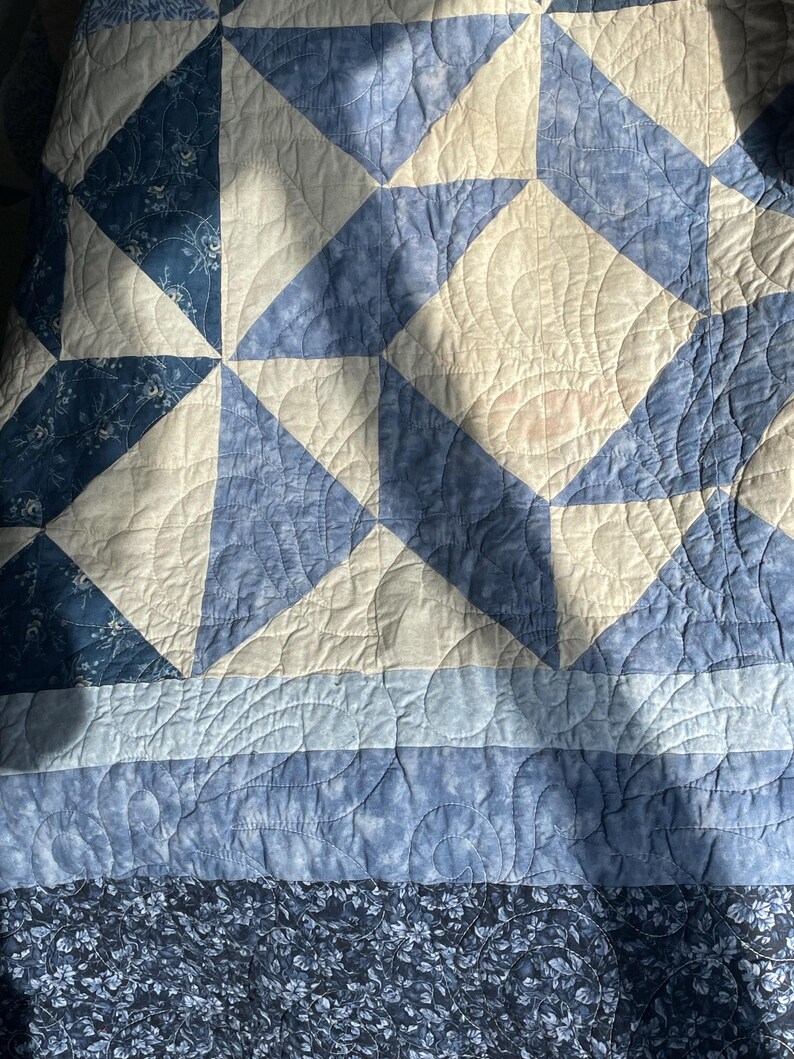 Queen Sized Blue and White Bed Quilt - Etsy