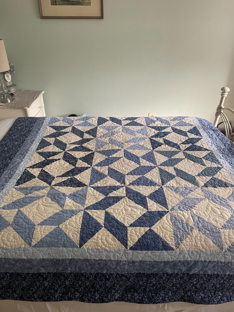 Queen Sized Blue and White Bed Quilt - Etsy