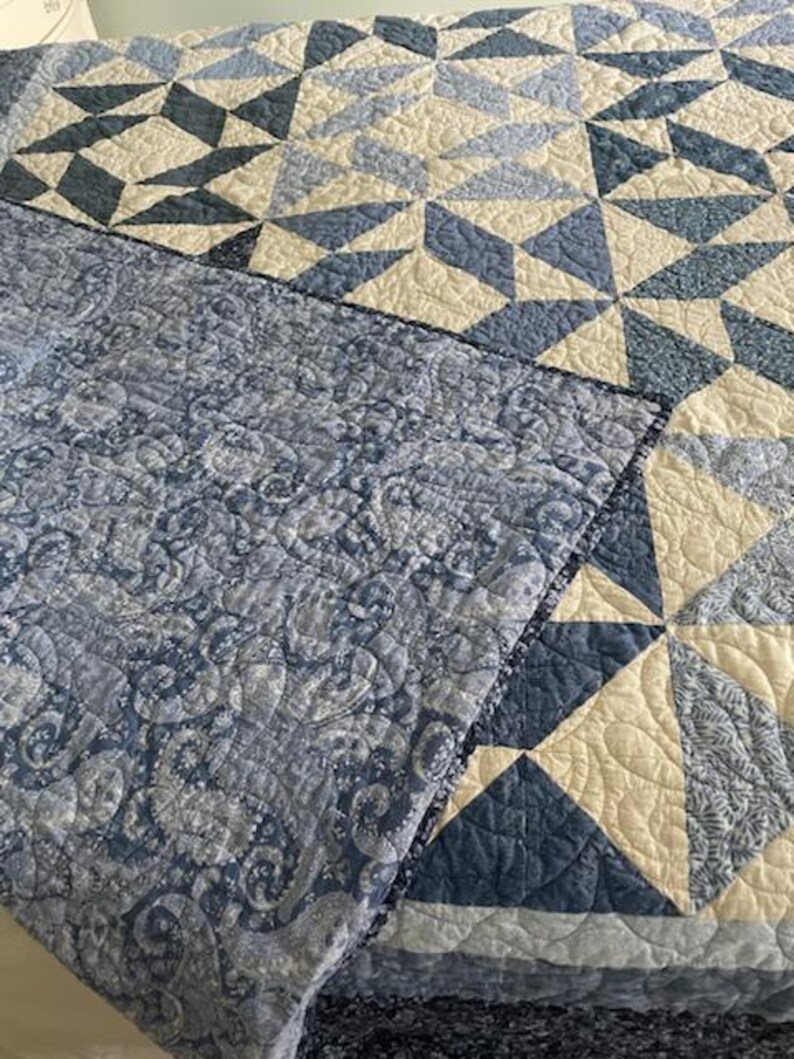 Queen Sized Blue and White Bed Quilt - Etsy